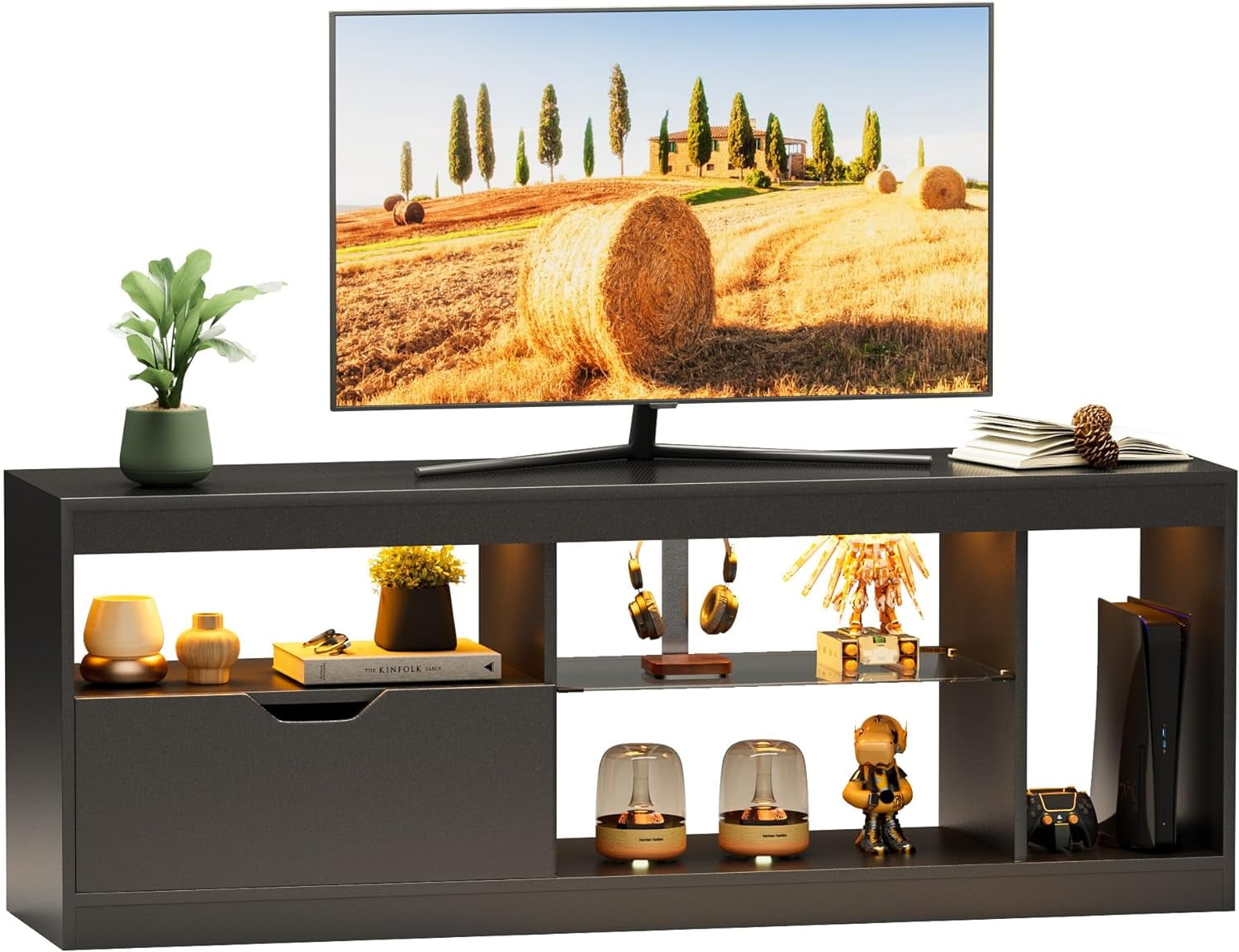 JUMMICO TV Stand, Entertainment Center LED Gaming TV Stand for 65+ Inch ...