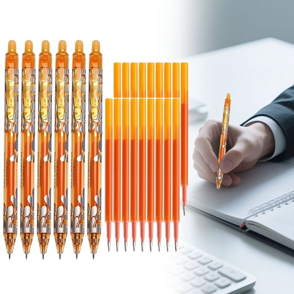 JUMNUYCUH 6Pcs Erasable Pens, 0.5mm Fine Point Orange Gel Ink Pens with ...