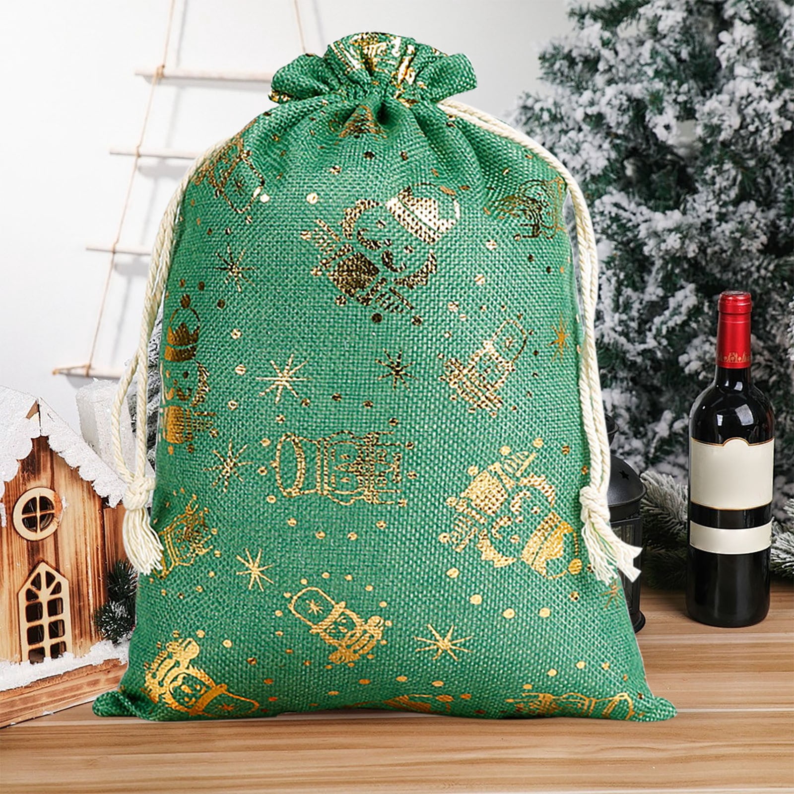 JUMNUYCUH Christmas Gift Bags, Cotton Drawstring Gift Bags with Pattern ...