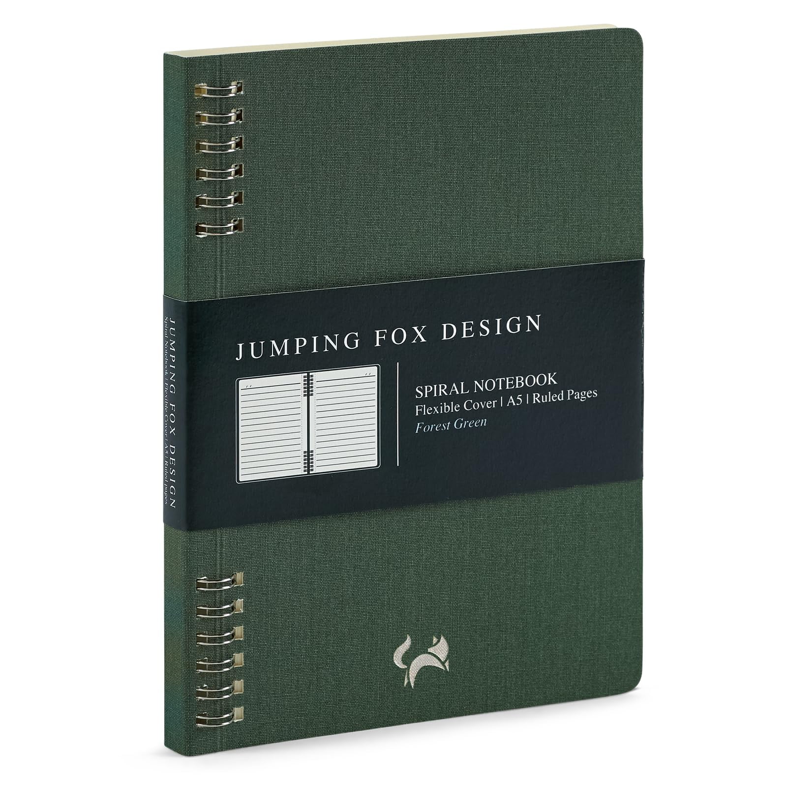 JUMPING FOX DESIGN College Ruled Spiral Notebook Journal, Linen Fabric ...