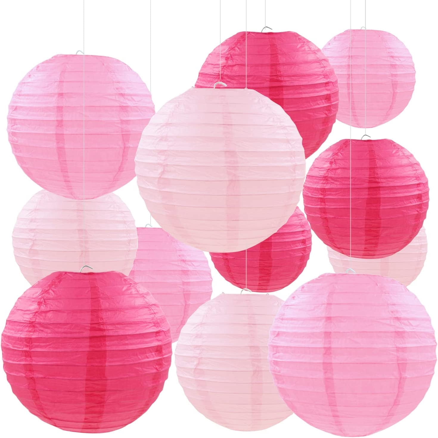 JUMRHFAN 12 Pcs Pink Party Paper Lanterns Romantic Decorations Rose Red ...