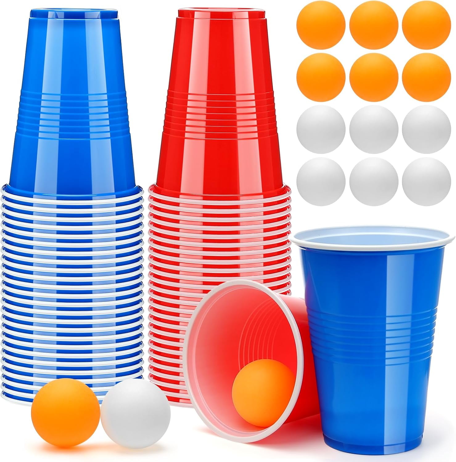 JUMRHFAN 62PCS Beer Pong Cup Set, Contains 50 Cups and 12 Table Tennis ...