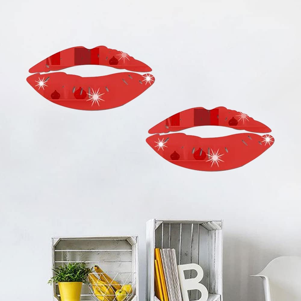 JUMRHFAN Lips Mirror Wall Stickers, 2 Set 3D Large Kiss Shape Decals ...