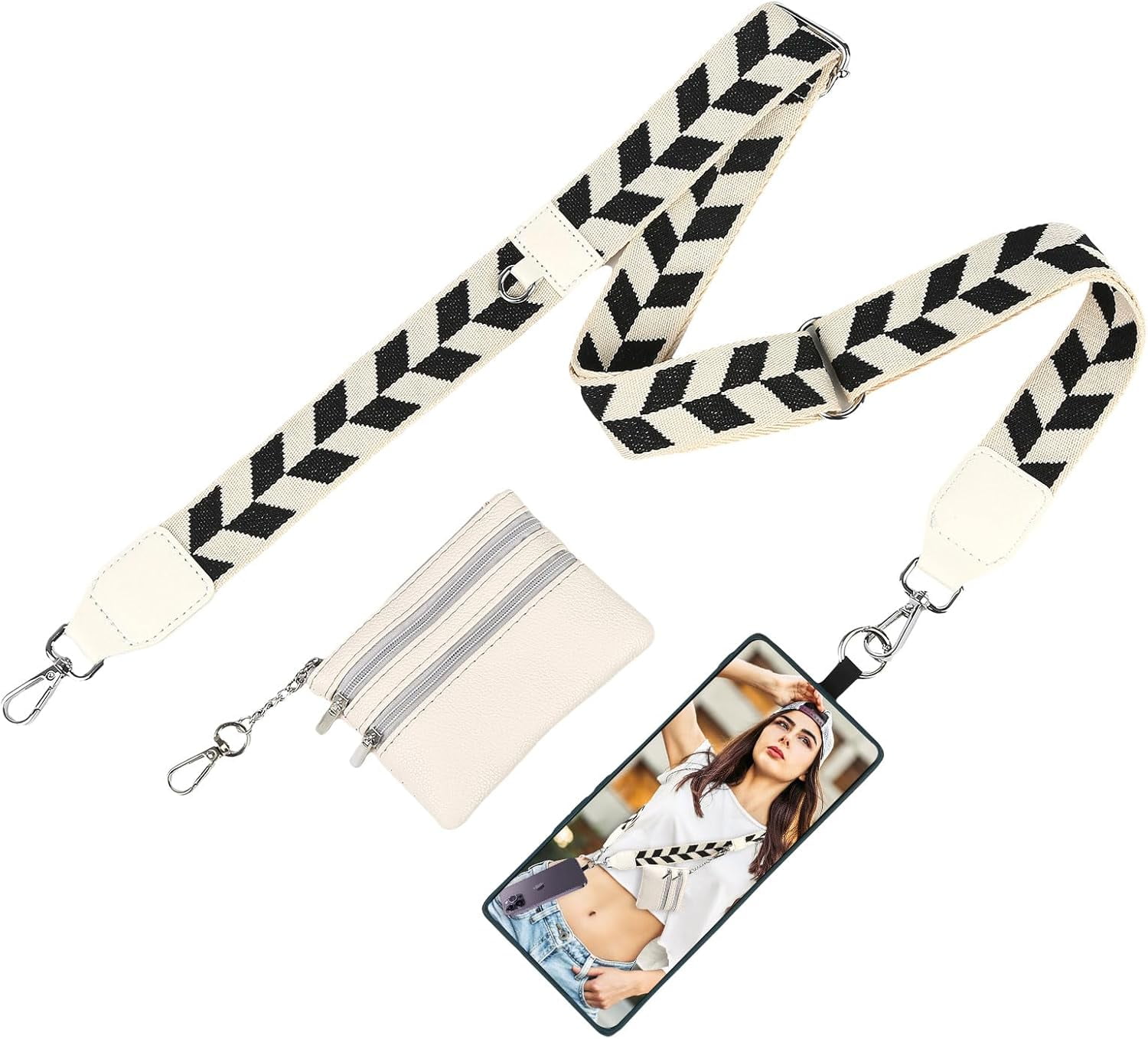 JUMRHFAN Phone Strap with Zipper Pouch- Stylish Adjustable Anti Theft ...