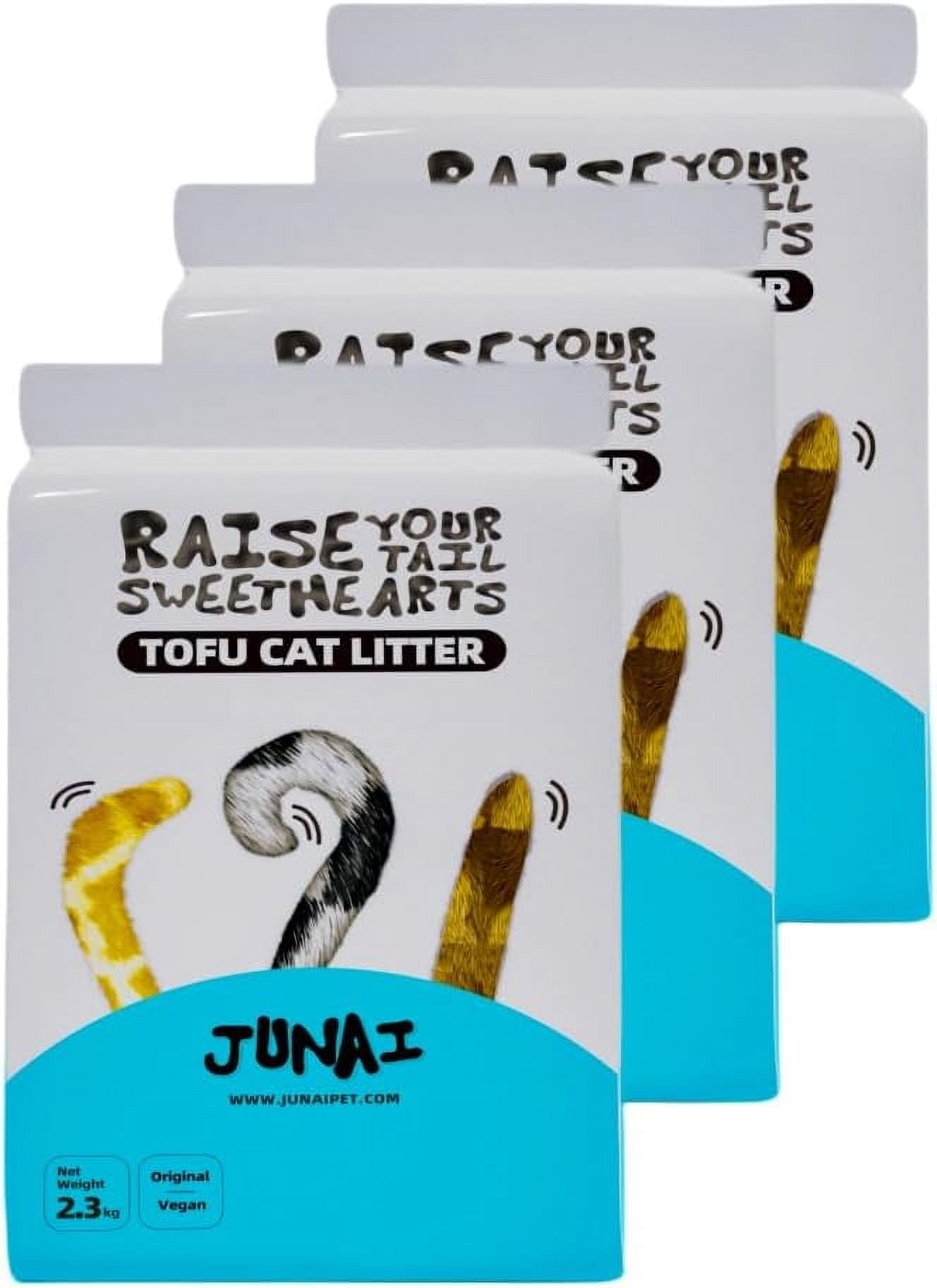 JUNAI Tofu Cat Litter 3 Packs(2.3kg x 3), Original Clumping Cat Litter Pellet Natural Vegan ...