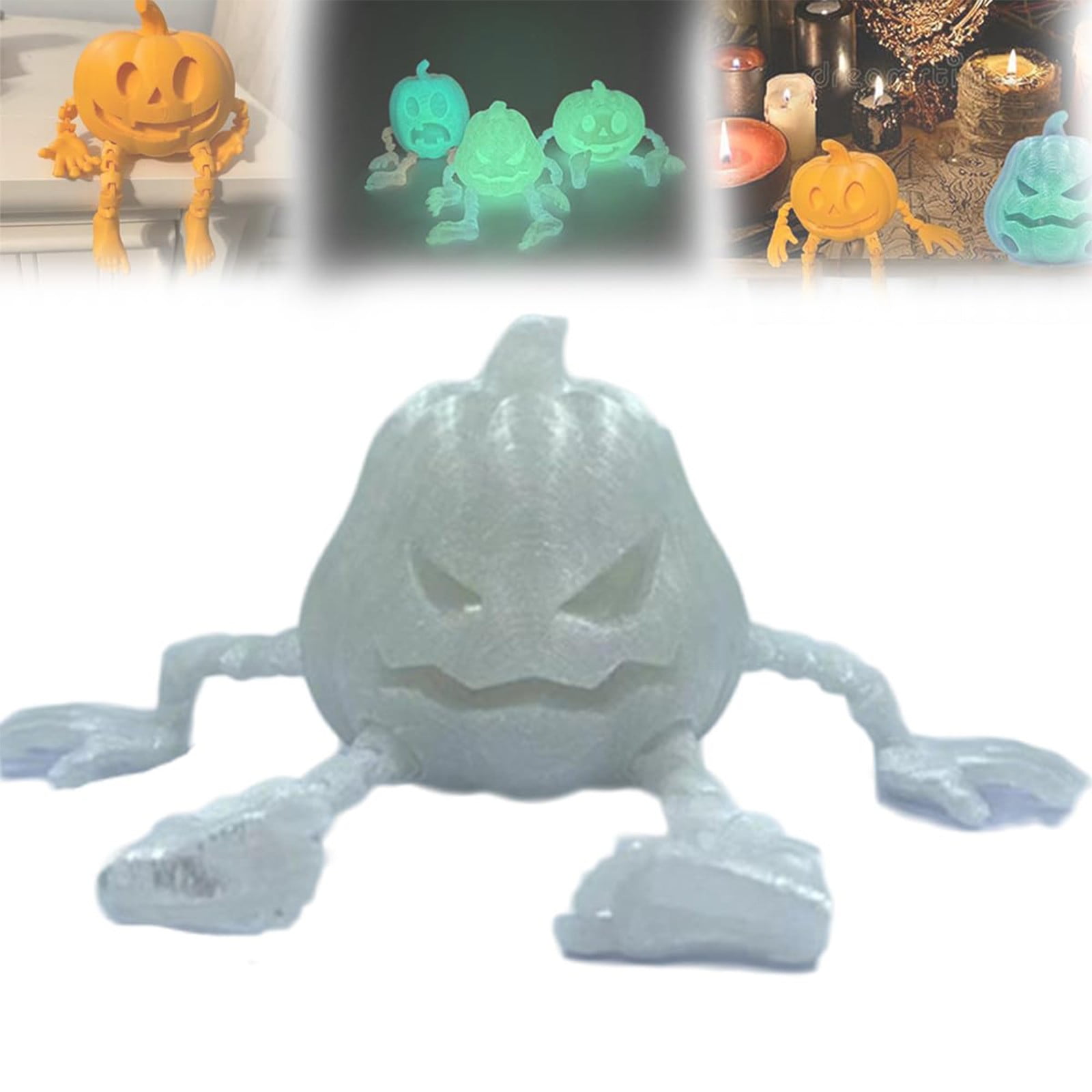 JUNBYONE Halloween Decor 3D Fluorescent Pumpkin, 3D Printed Articulated ...