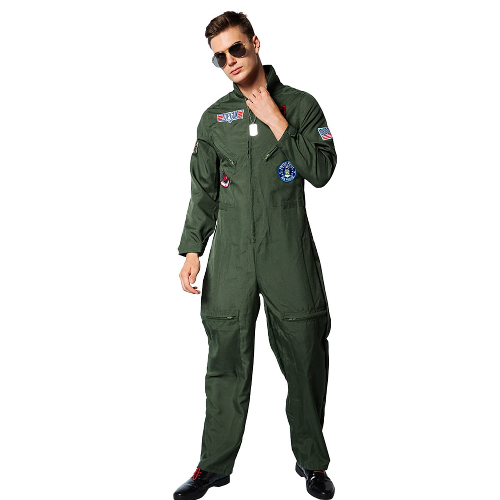 JUNBYONE Top Gu-n Costume Adult Flight Suit with Accessory for ...