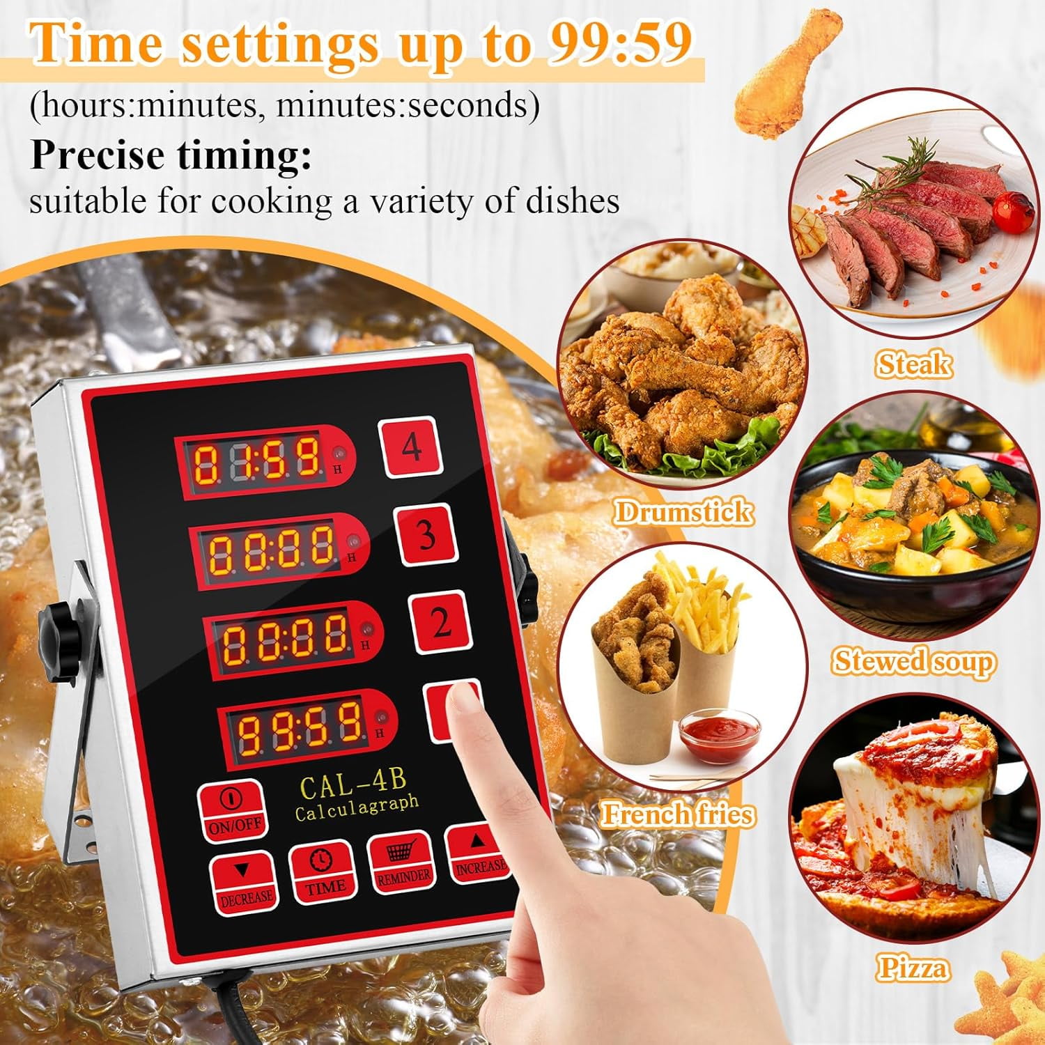 JUNCHI-1 Pack 4-Channel Digital Kitchen Timer, Commercial Cooking Timer ...