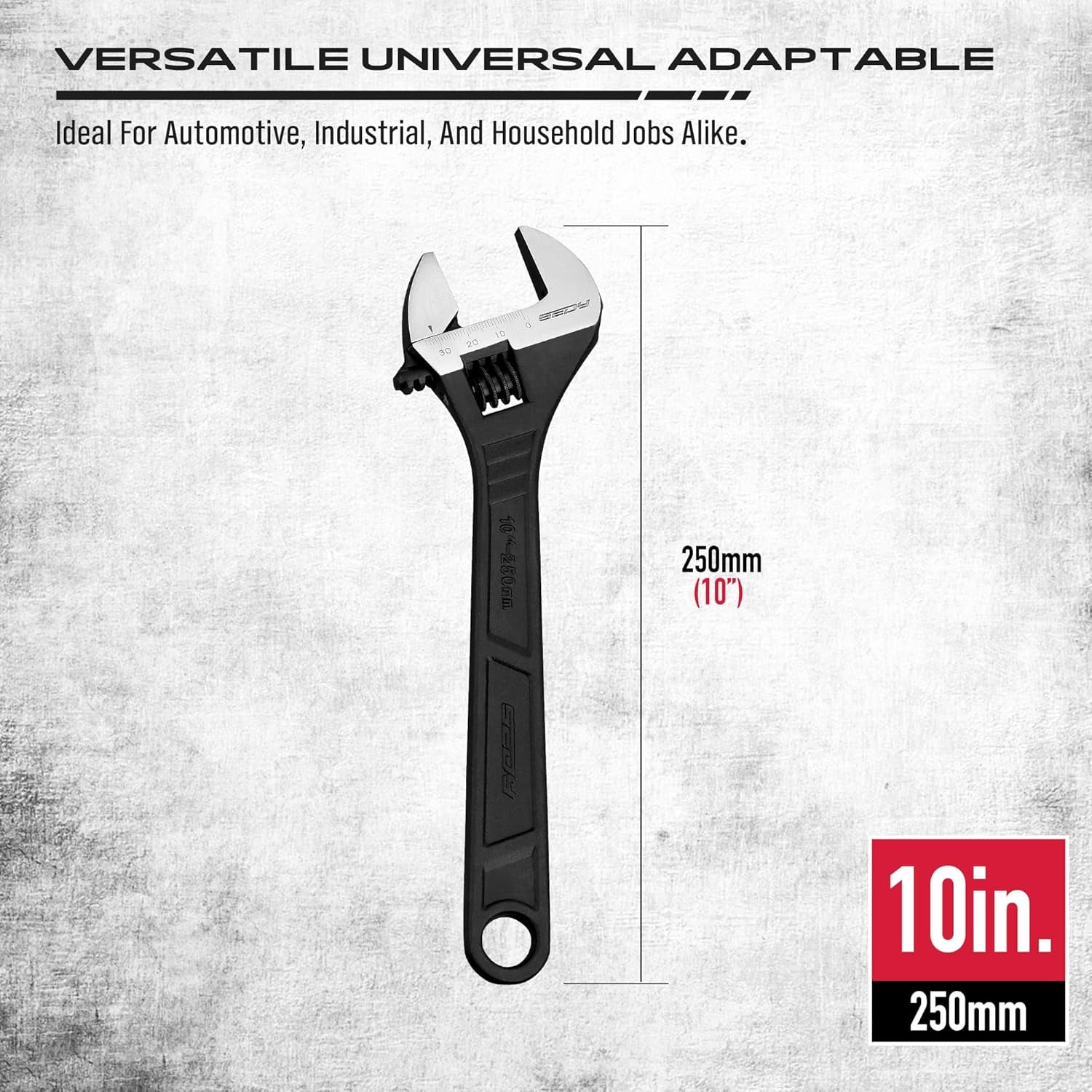 JUNCHI-10-Inch Adjustable Wrench, Black Oxide Finish Wide Jaw Spanner ...