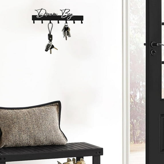 JUNCHI-10 Inch Key Holder for Wall, Black Metal House Decoration Key ...