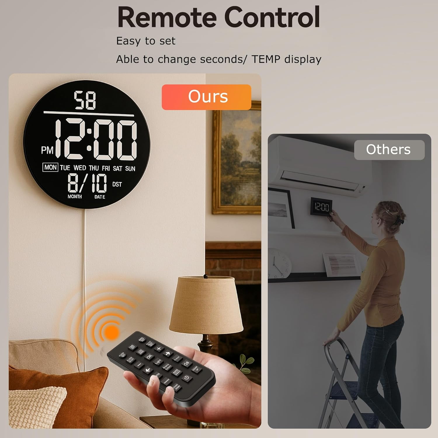 JUNCHI-10" Large Digital Wall Clock with Seconds, Alarm Countdown Timer ...