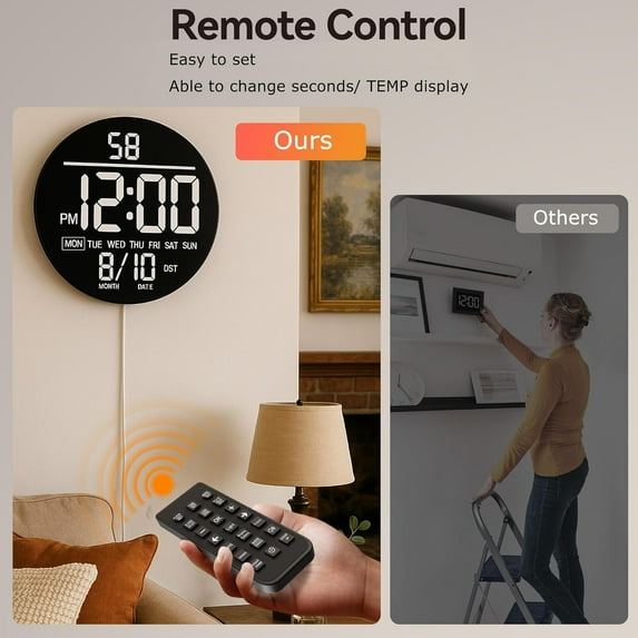 JUNCHI-10" Large Digital Wall Clock with Seconds, Alarm Countdown Timer ...