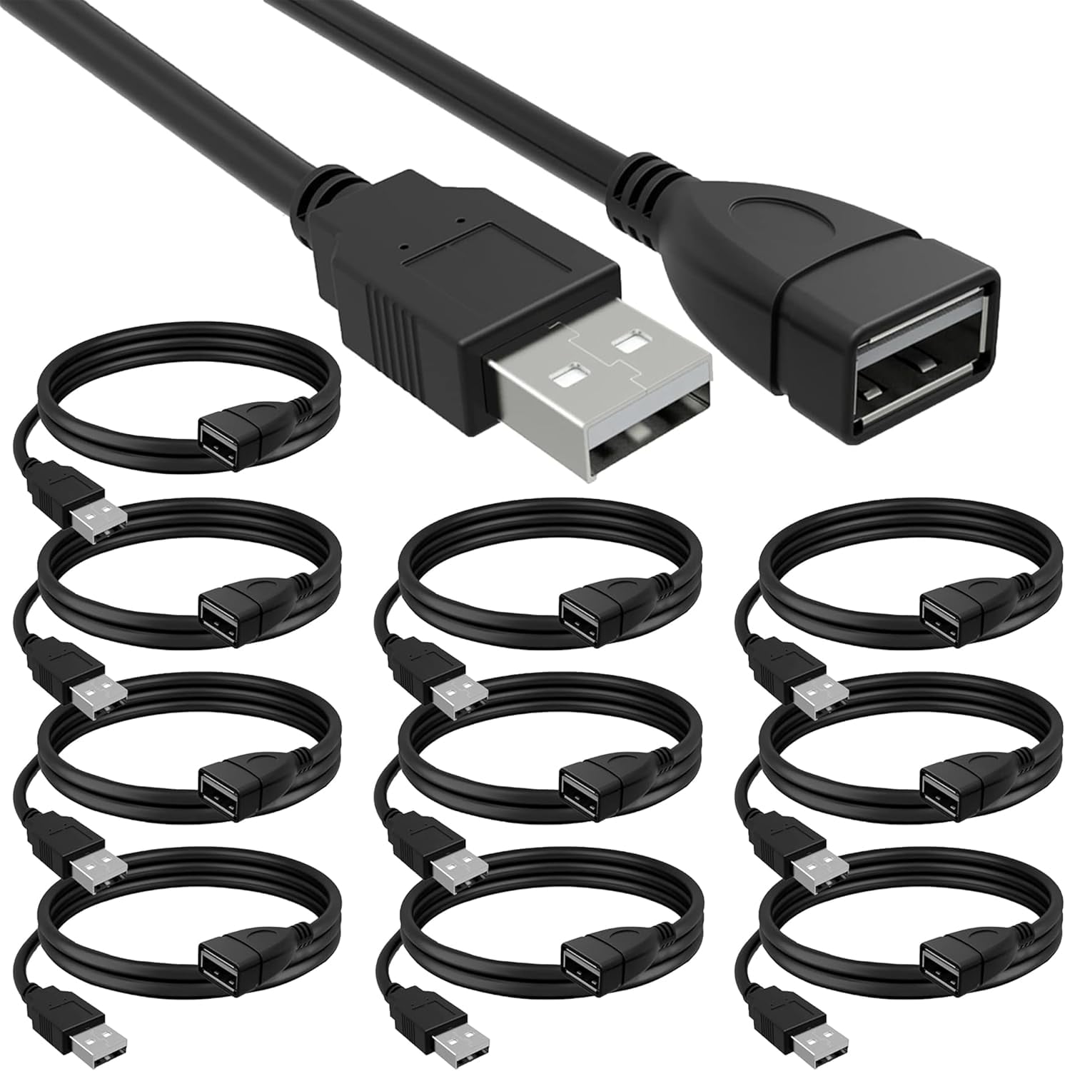 JUNCHI-10 Pack Speed USB 2.0 Extension Cable 480Mbps Male A to Female A ...