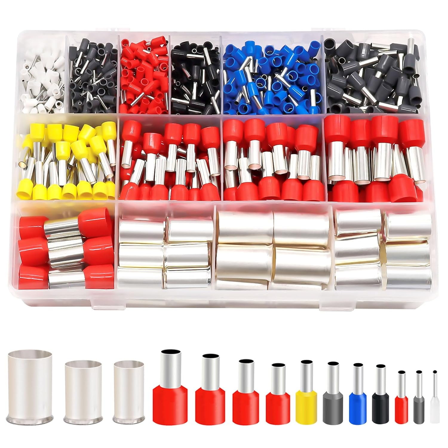 JUNCHI-1000PCS Wire Ferrules Terminals Kits Silver Plated Copper ...