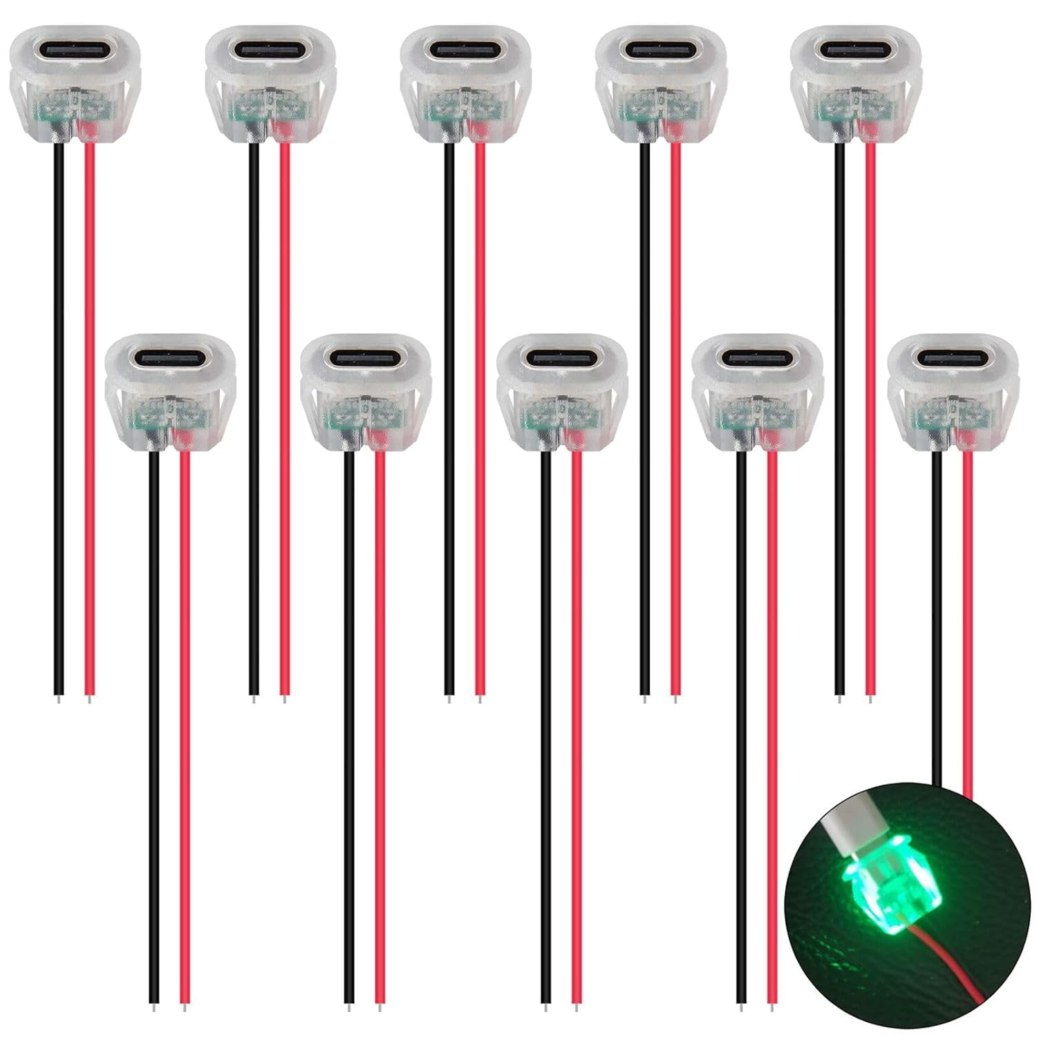 JUNCHI-10PCS LED USB Type-C Female Chassis,3A 2-pin Soldering Jack,2 ...
