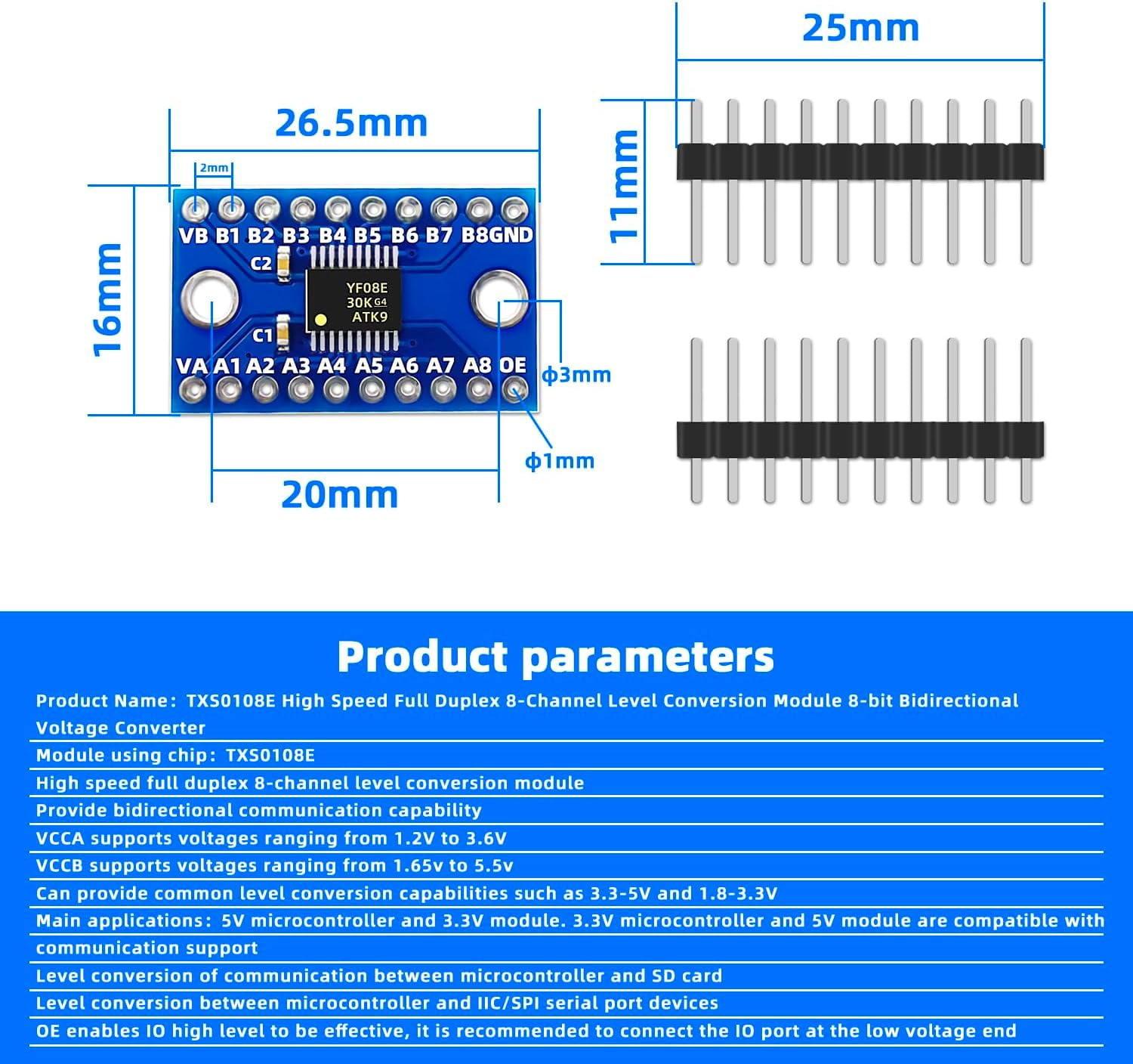 JUNCHI-10PCS TXS0108E High Speed Full Duplex 8 Way 8 Channel Level ...