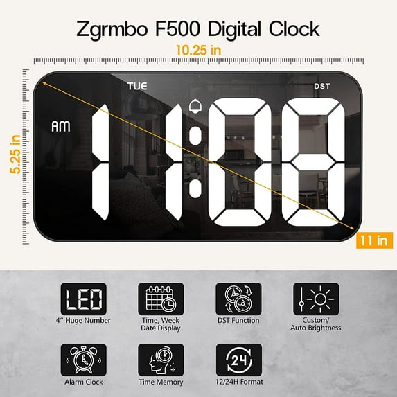 JUNCHI-11" Digital Wall Clock with 4" Huge Clear Digits - Digital Clock ...