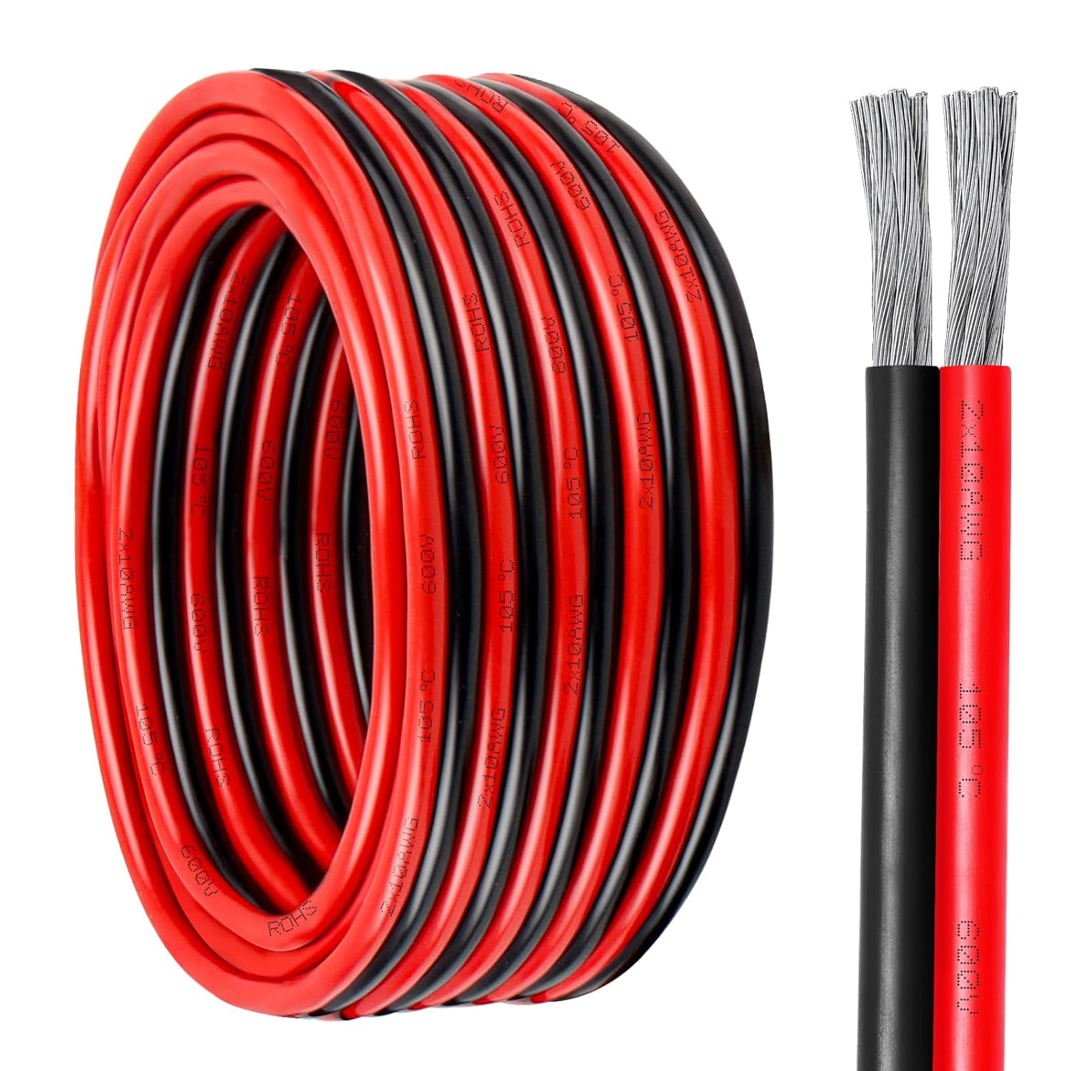 JUNCHI-12 Gauge Wire 2 Conductor Tinned Copper Cable, Flexible 12 AWG ...
