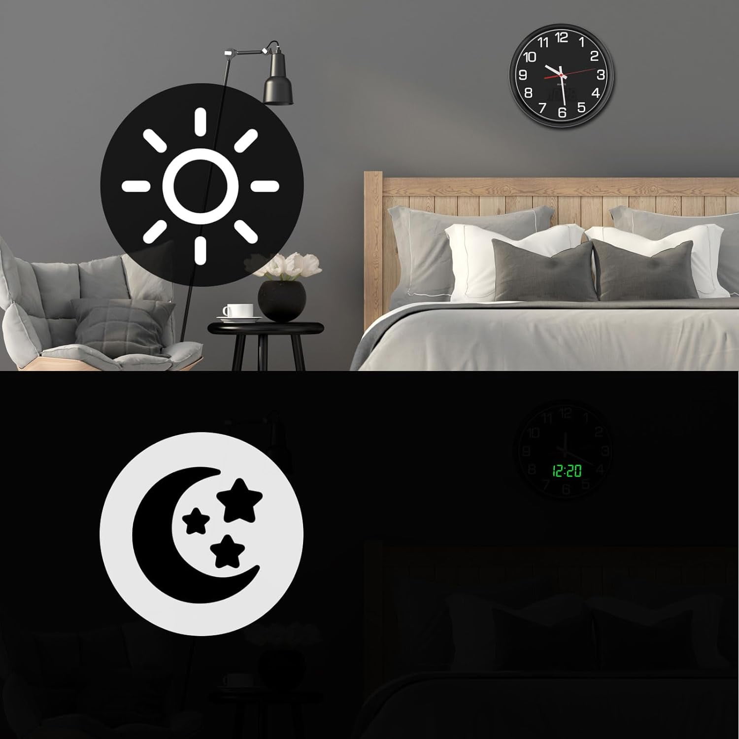 JUNCHI-12 Inch Analog Wall Clock, Silent Non-Ticking Quartz Large Wall ...