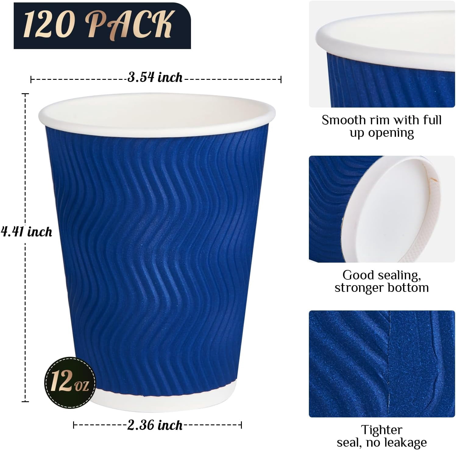 JUNCHI-120 Pack 12 oz Paper Coffee Cups, Blue Disposable Beverage Cups ...