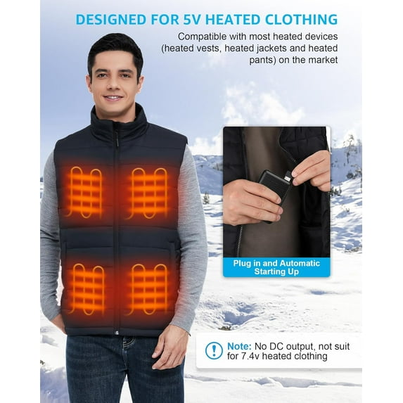 JUNCHI-12000mAh Heated Vest Battery Pack, 5V 2A Power Bank for Heat ...