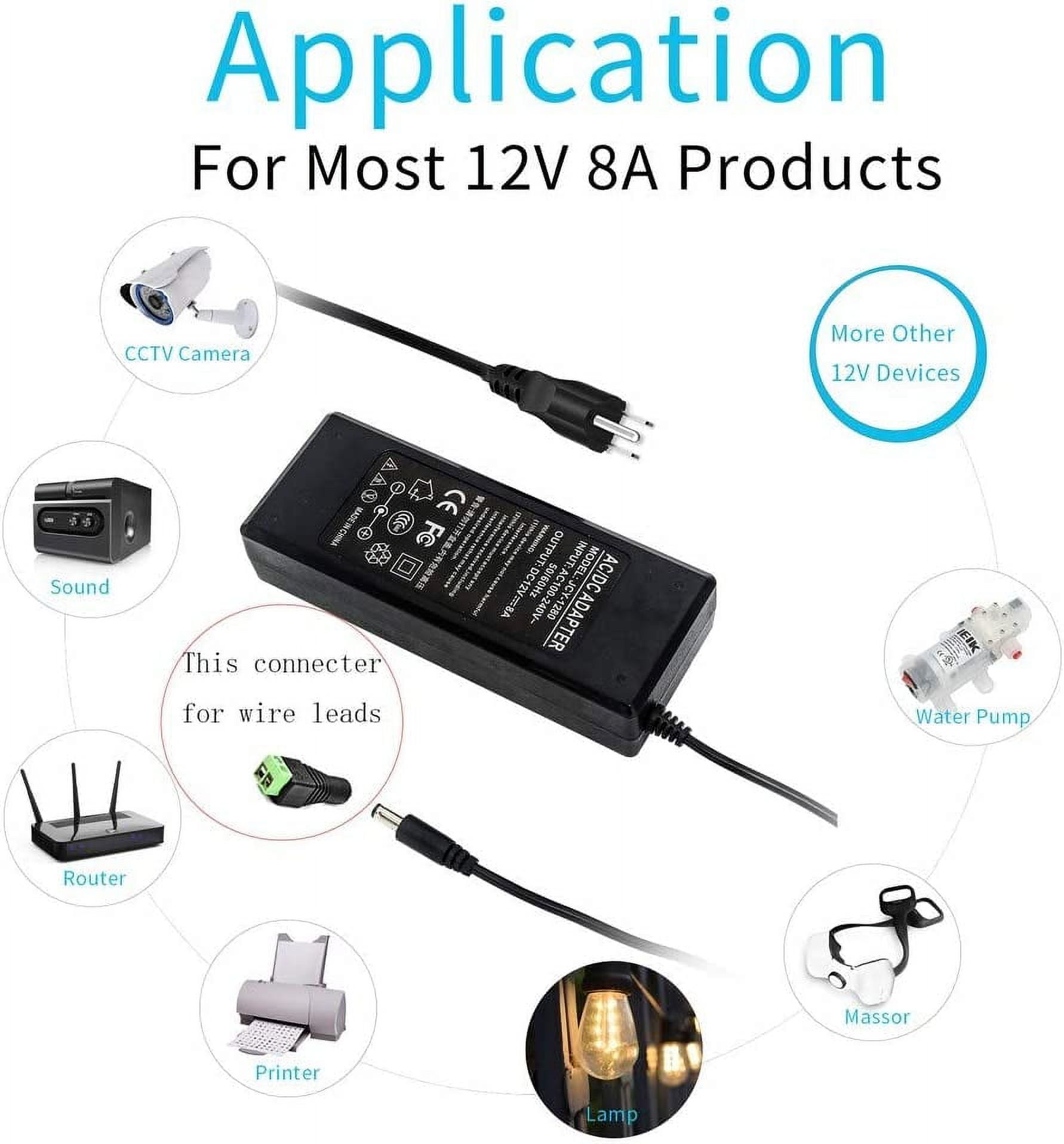 JUNCHI-12V 8A 96W Power Supply Adapter AC to DC Converter Charger AC ...