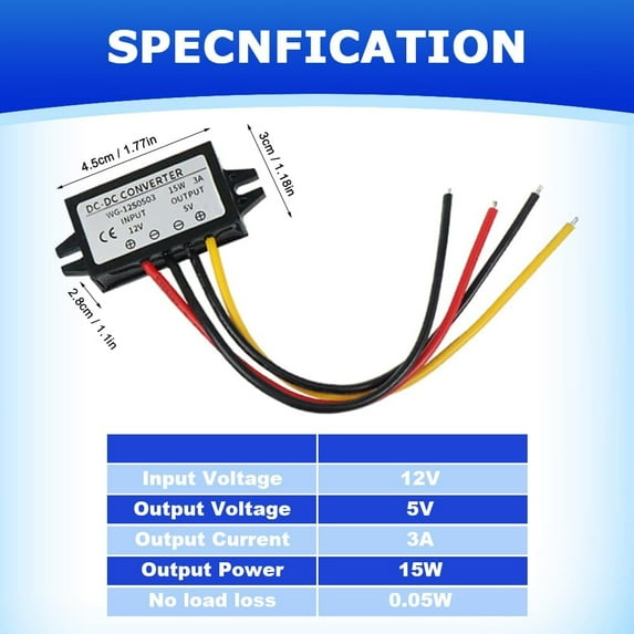 JUNCHI-12v to 5v DC DC Converter(2pcs), 5V 3A 15W Voltage Regulator ...