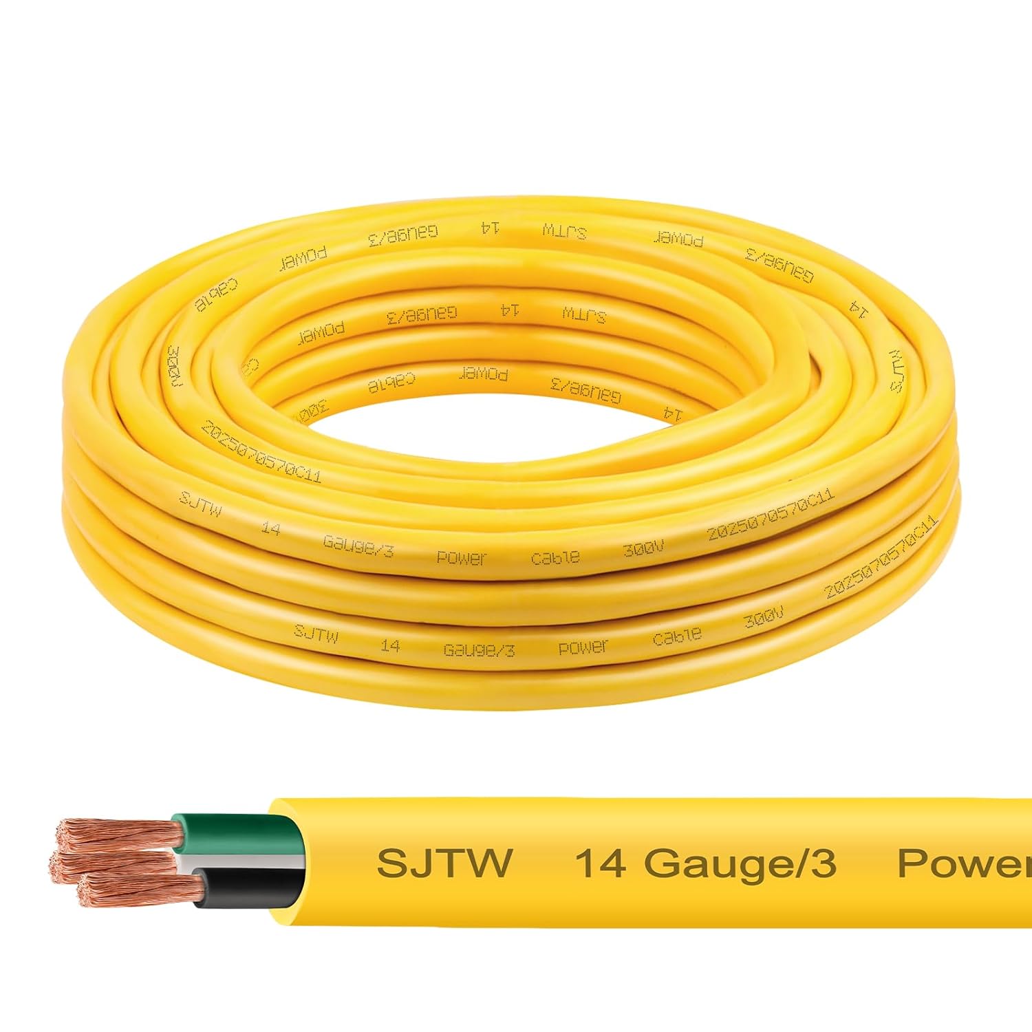 JUNCHI-14/3 SJTW Yellow Wire 10 Feet - 14 AWG 3 Conductor SJTW Cable ...