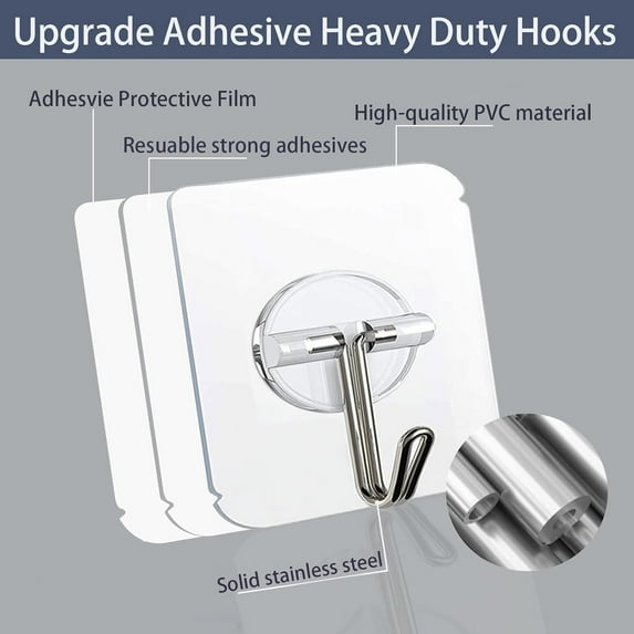 JUNCHI-150 Pack Adhesive Hooks Wall Hooks 24lb(Max) Self Adhesive Hooks ...