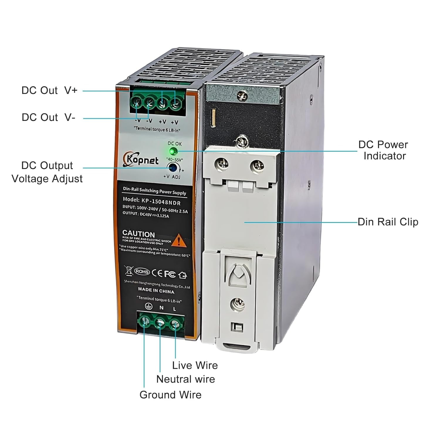 JUNCHI-150W 48V Din Rail Mount Power Supply 48V Output AC-DC Industrial ...
