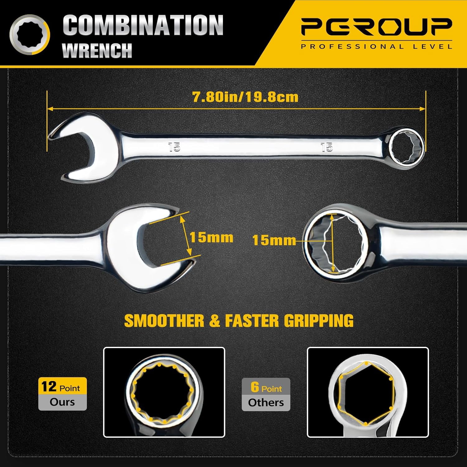 JUNCHI-15mm Metric Combination Wrench, CR-V Steel with Mirror Polish ...