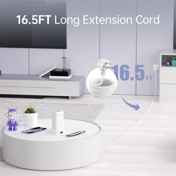 JUNCHI-16.5FT Long Extension Cord,Power Strip Tower Surge Protector ...