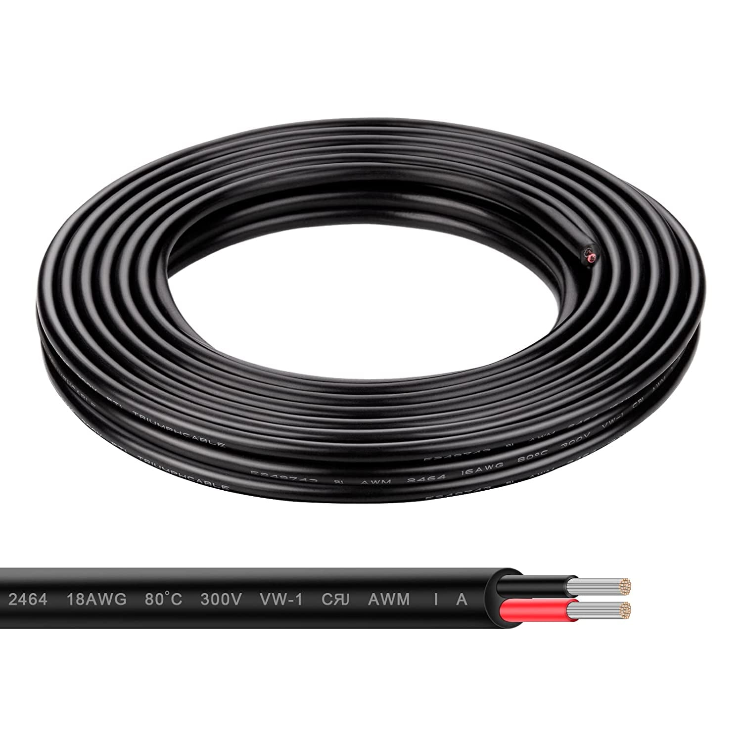 JUNCHI-18 Gauge 2 Conductor Electrical Wire, 12V Low Voltage Tinned ...