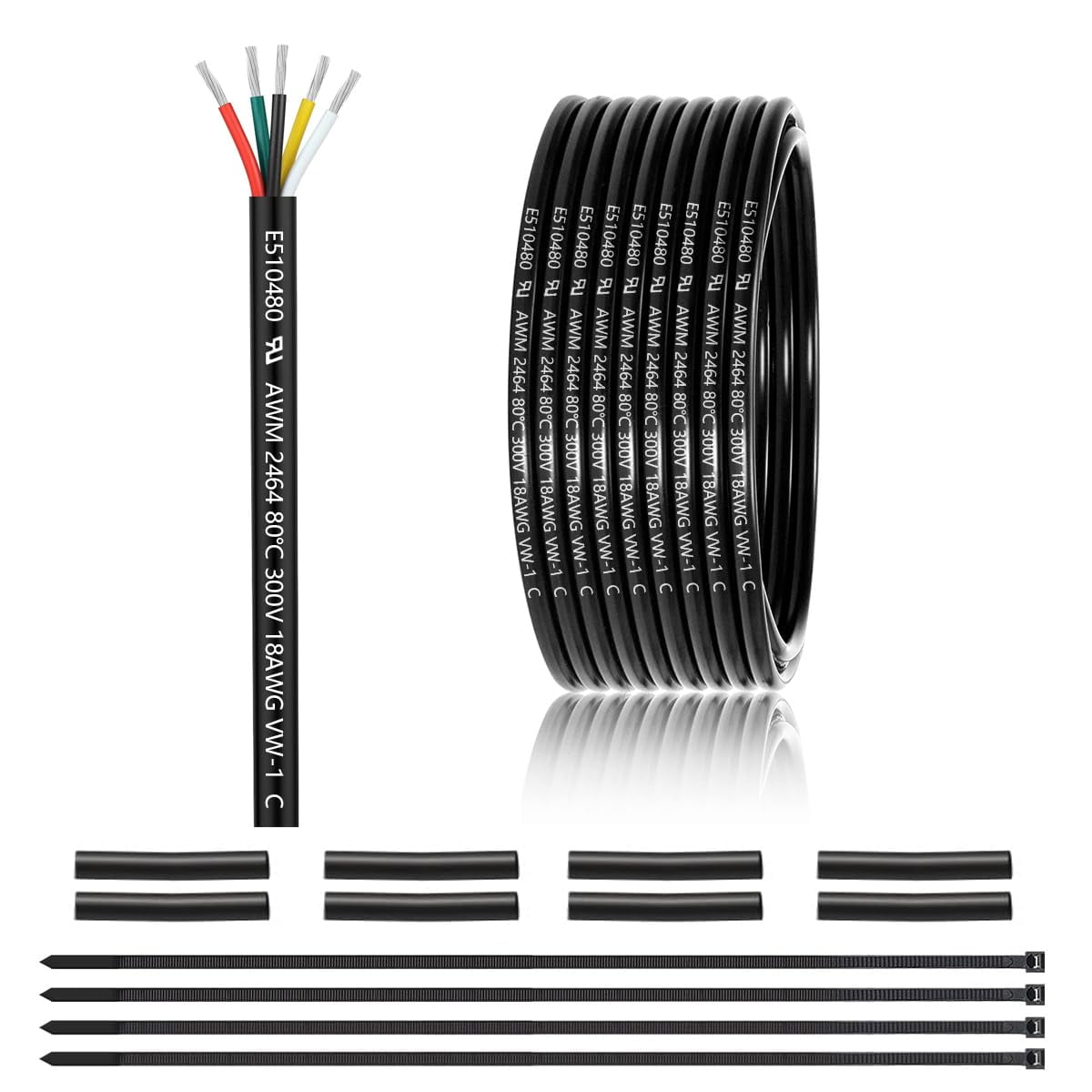 JUNCHI-18 Gauge 5 Conductor Electrical Wire 25FT, UL 2464 18 AWG 5 Wire ...