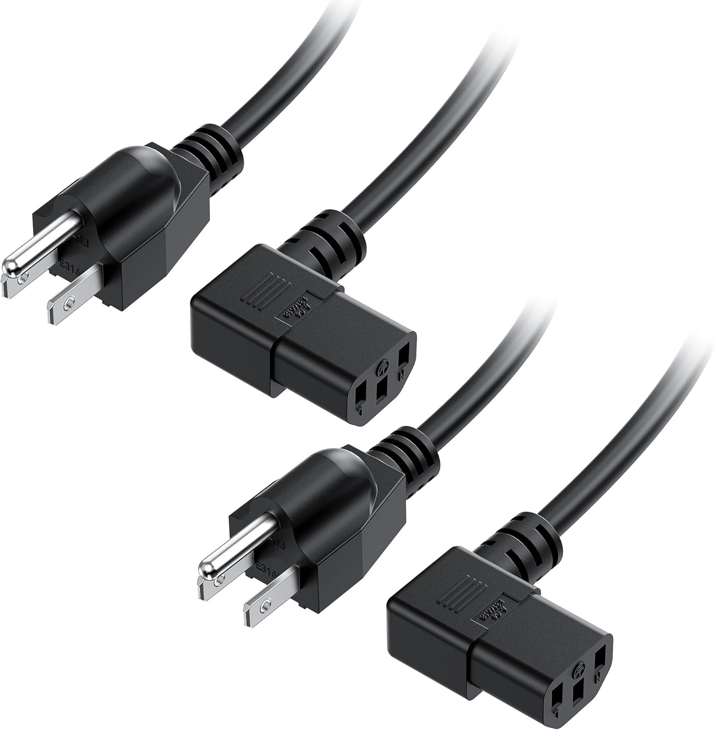 JUNCHI-2-Pack 16 AWG Right Angle Power Cord - 6ft, 90 Degree AC Power ...