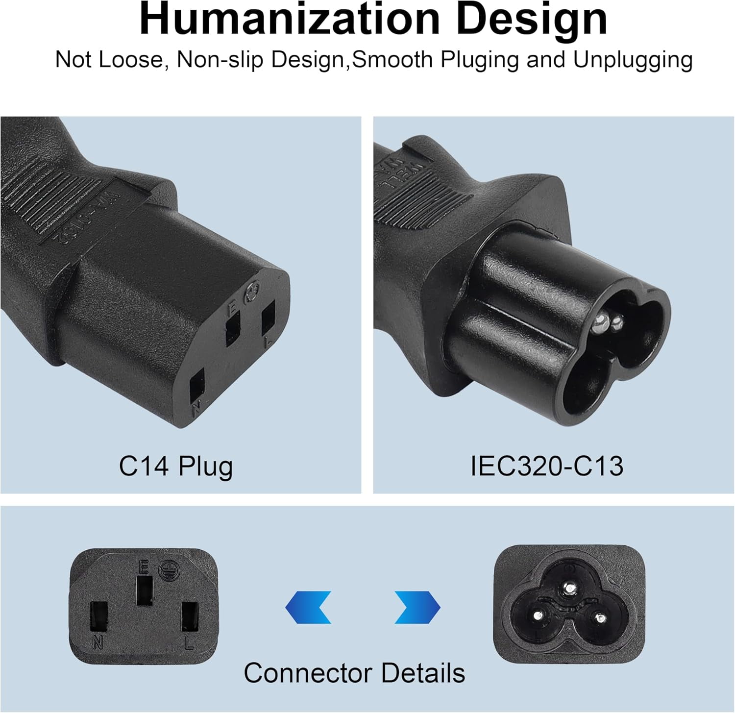 JUNCHI-2 Pack C13 to C6 Power Adapter IEC 320 C13 Female to C6 Male 3 ...