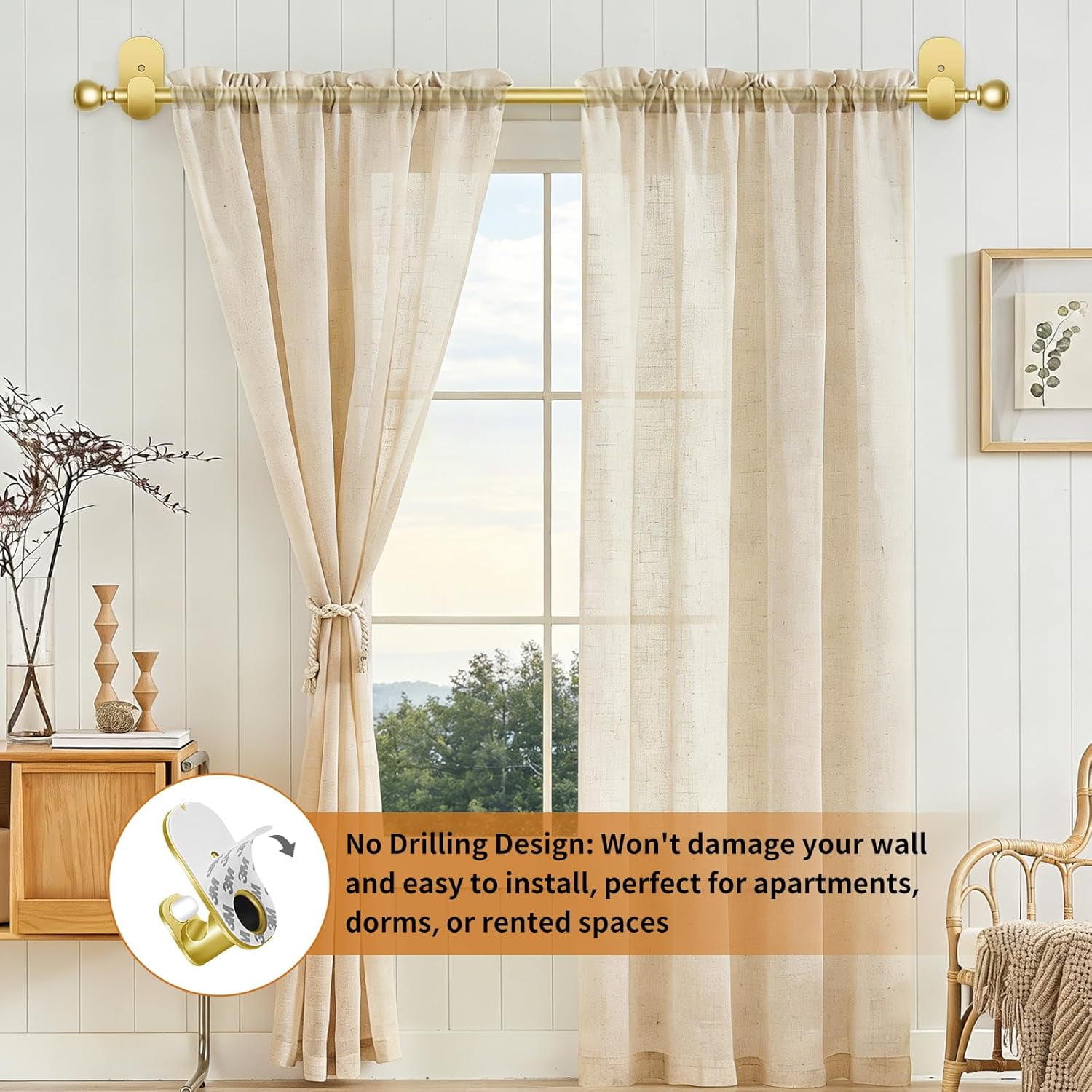 JUNCHI-2 Pack Curtain Rods for Windows No Drilling 16 to 30 inch, 5/8 ...