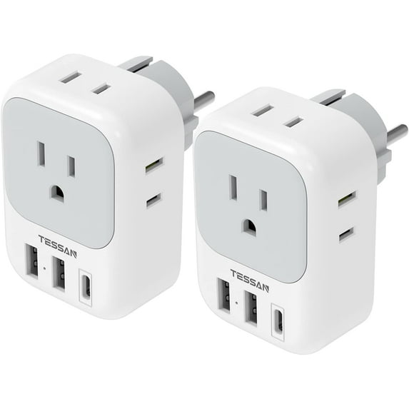 JUNCHI-2 Pack Type E F Plug Adapter USB C, Germany France Power Adaptor ...