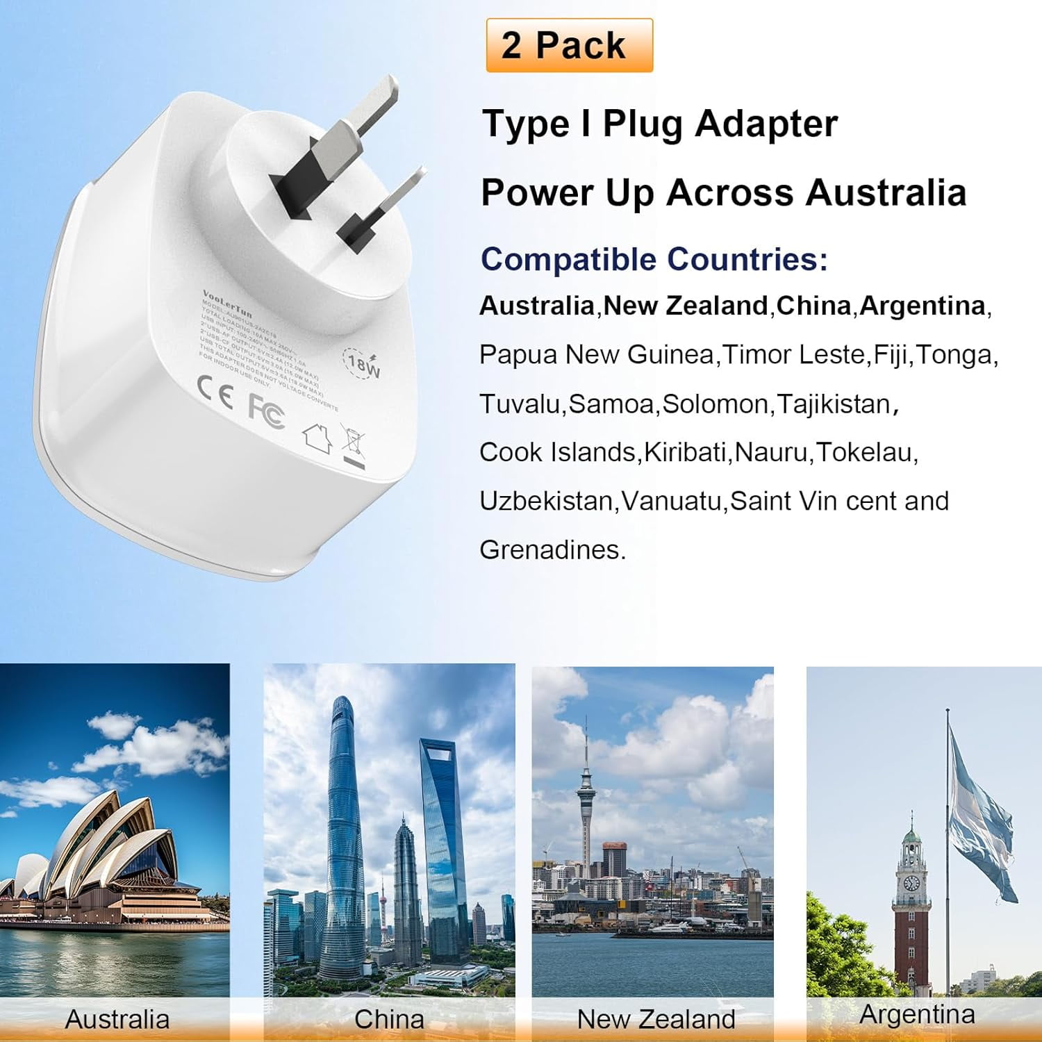 JUNCHI-2 Packs Type I Australian Plug Adapter, Timor Argentina Travel ...