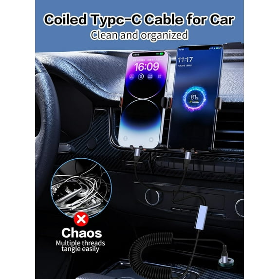 JUNCHI-2-in-1 USB A/C to Dual USB Type-C Coiled Charger Cable,66W Fast ...