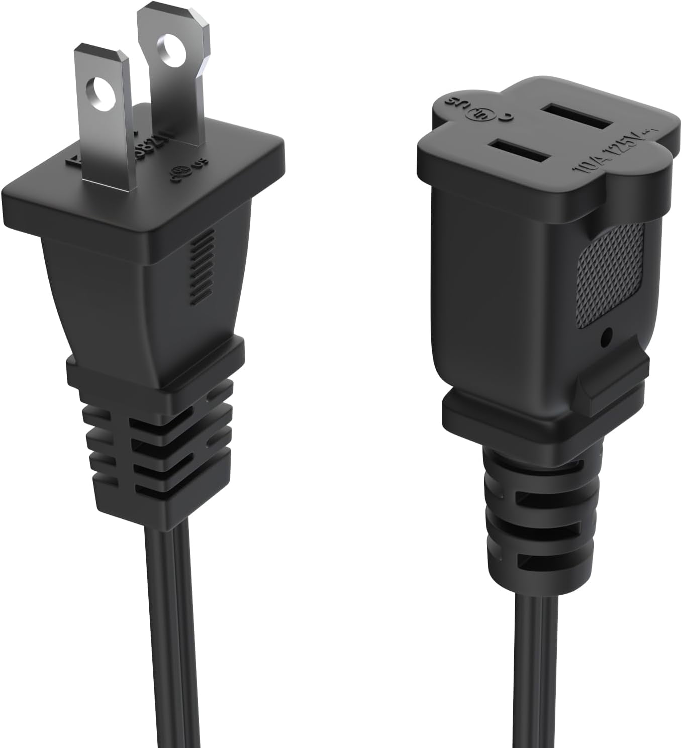 JUNCHI-20 Ft Extension Cord US 2 Prong Long Extension Cord Black Cable ...