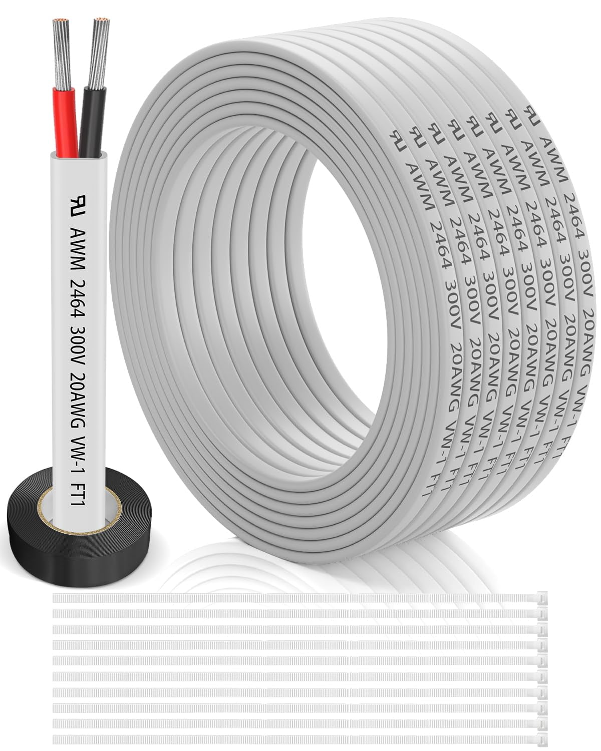 JUNCHI-20 Gauge Wire 2 Conductor Electrical Wire 50FT, 20 AWG Flat 2 ...