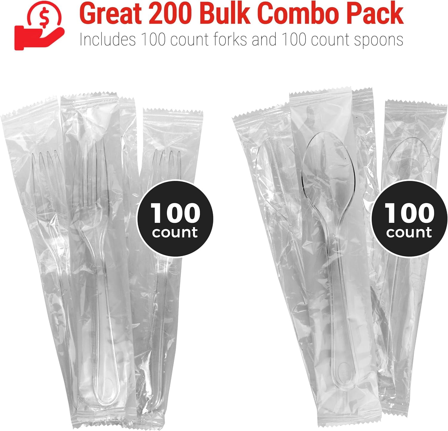 JUNCHI-[200 Count] 2X Heavy Duty Clear Plastic Forks and Spoons Set ...