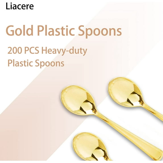 JUNCHI-200 Pack Gold Plastic Spoons - 6.7 inch Heavy Duty Plastic ...