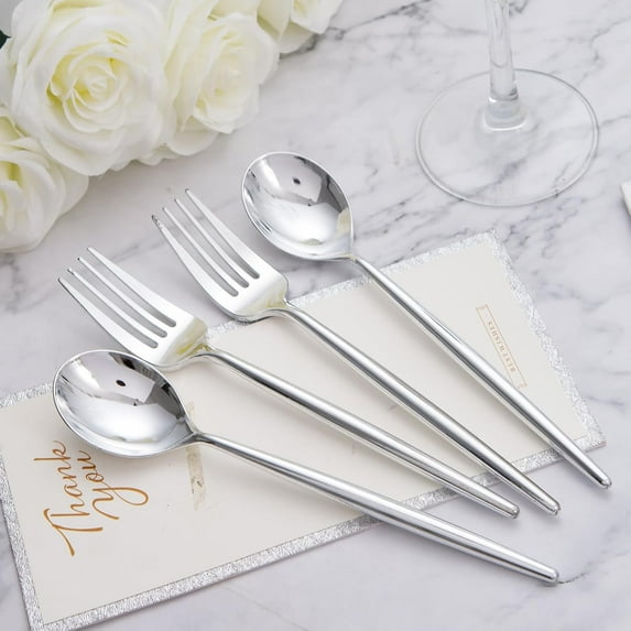 JUNCHI-200Pcs Plastic Silverware,Plastic Spoons and Forks, Disposable ...