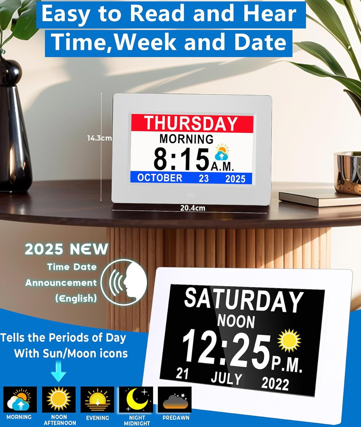 JUNCHI-【2025 New】 19 Alarms Digital Clock with Loud Voice Talking Time ...