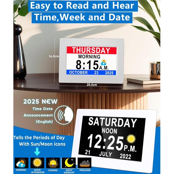 JUNCHI-【2025 New】 19 Alarms Digital Clock with Loud Voice Talking Time ...
