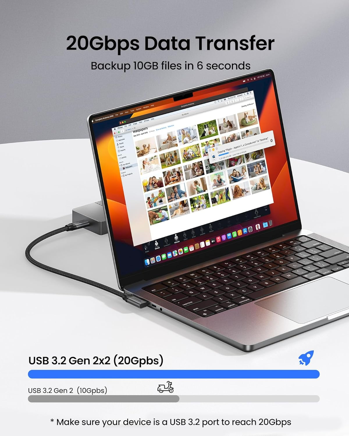 JUNCHI-20Gbps USB C Data Cable Right Angle, Short 1.6FT 90 Degree USB C ...