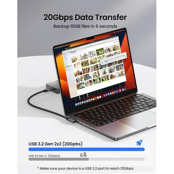 JUNCHI-20Gbps USB C Data Cable Right Angle, Short 1.6FT 90 Degree USB C ...