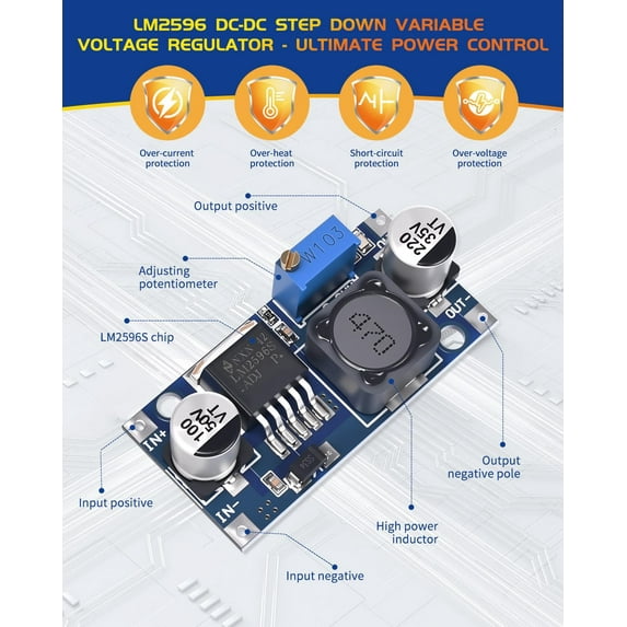 JUNCHI-20PCS LM2596 DC to DC Buck Converter 3.0-40V to 1.5-35V DIY ...